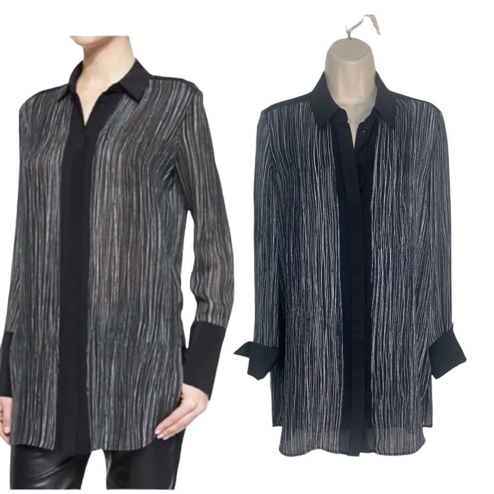 Vince Wavy Stripe Black Off White Tunic 100% Silk Sz S - Gem